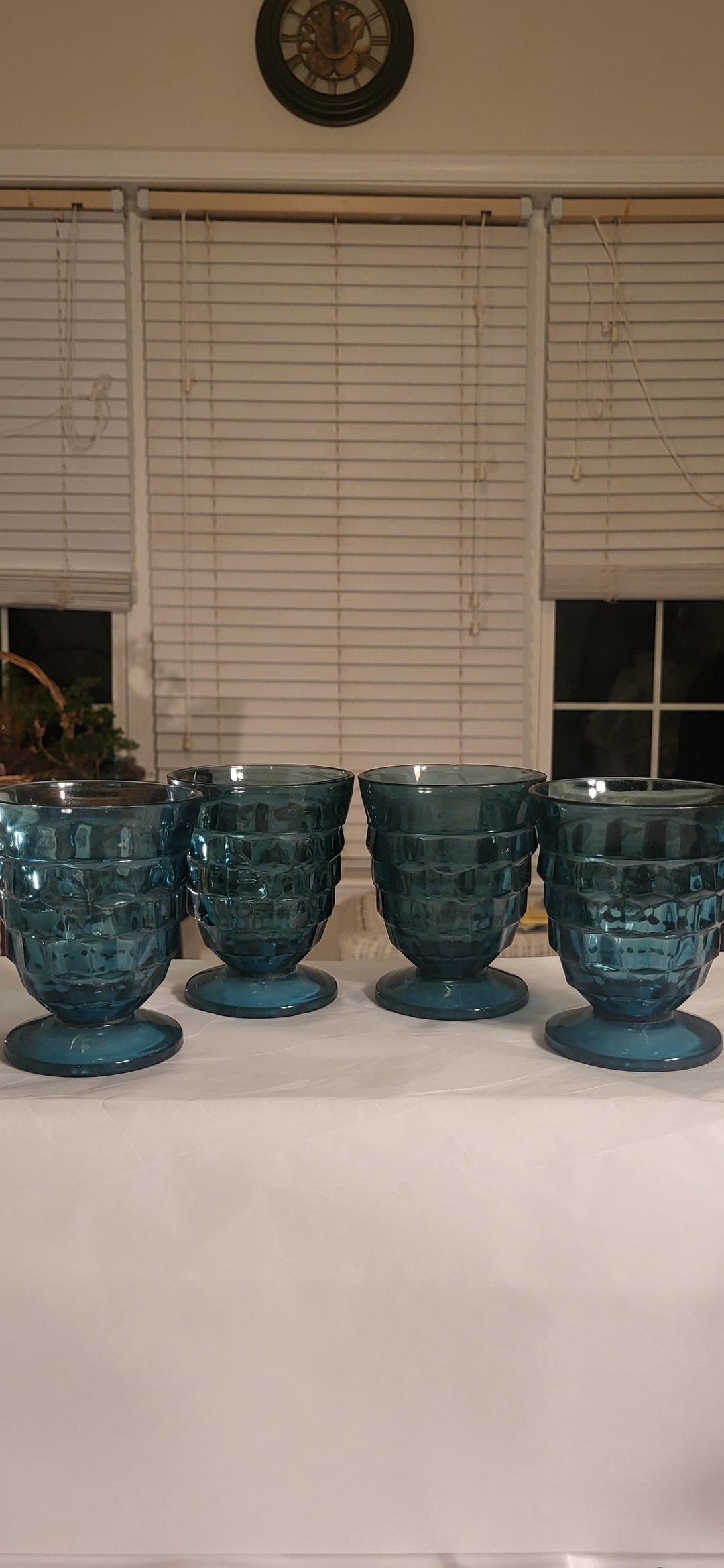 4 Whitehall Riviera Blue Cubist Footed Glasses. - Etsy