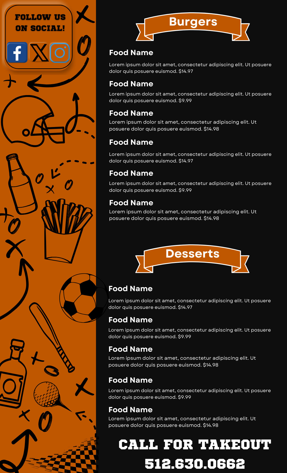 Sports Bar Menu Fully Customizable - Etsy