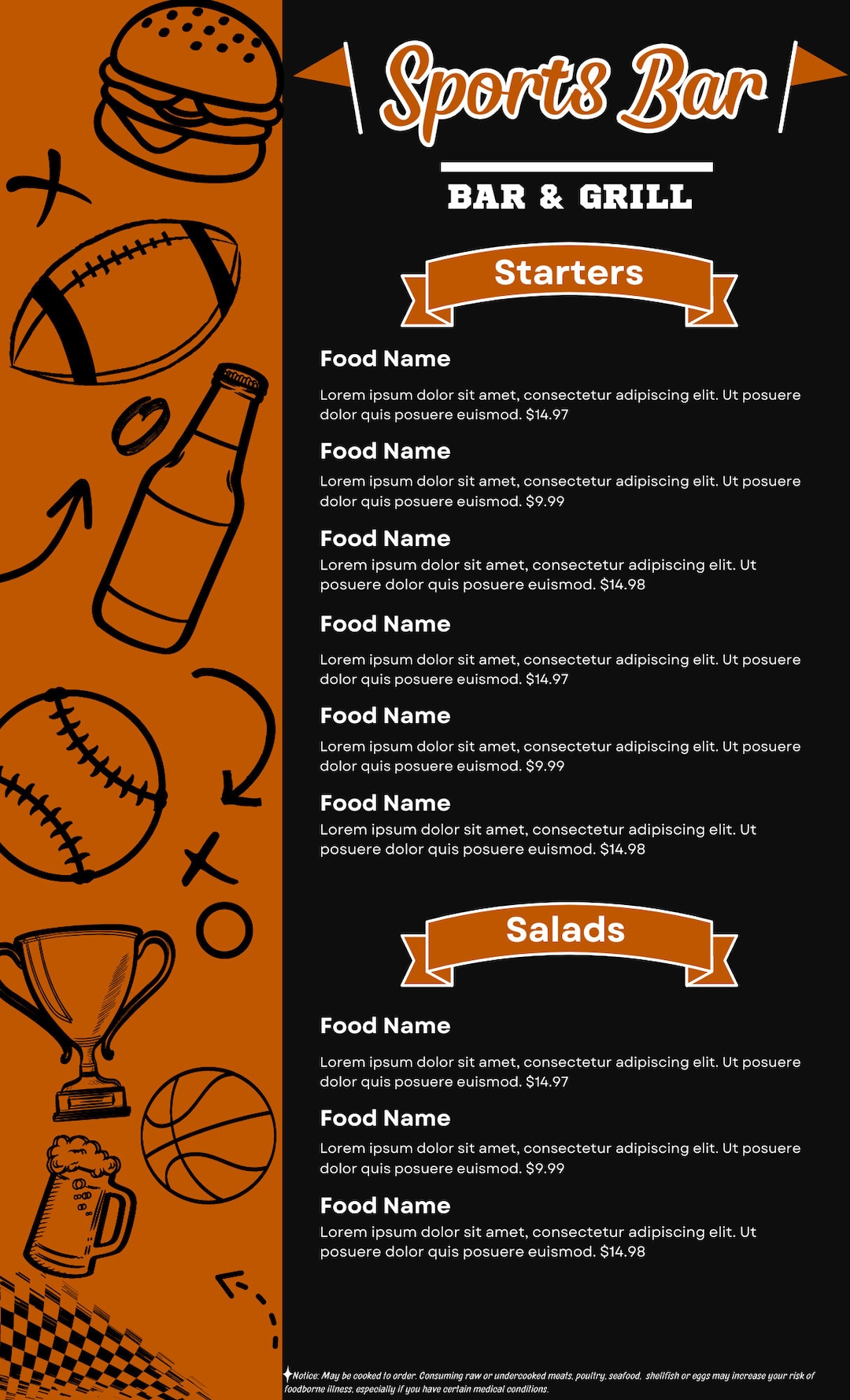 Sports Bar Menu Fully Customizable - Etsy