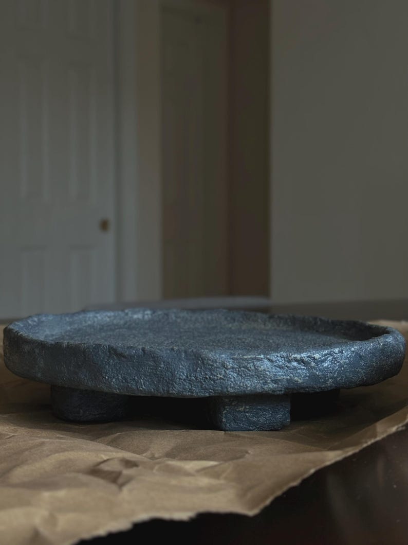 Large Round Gray Concrete Tray With Textured Rim, Decorative Tray ...