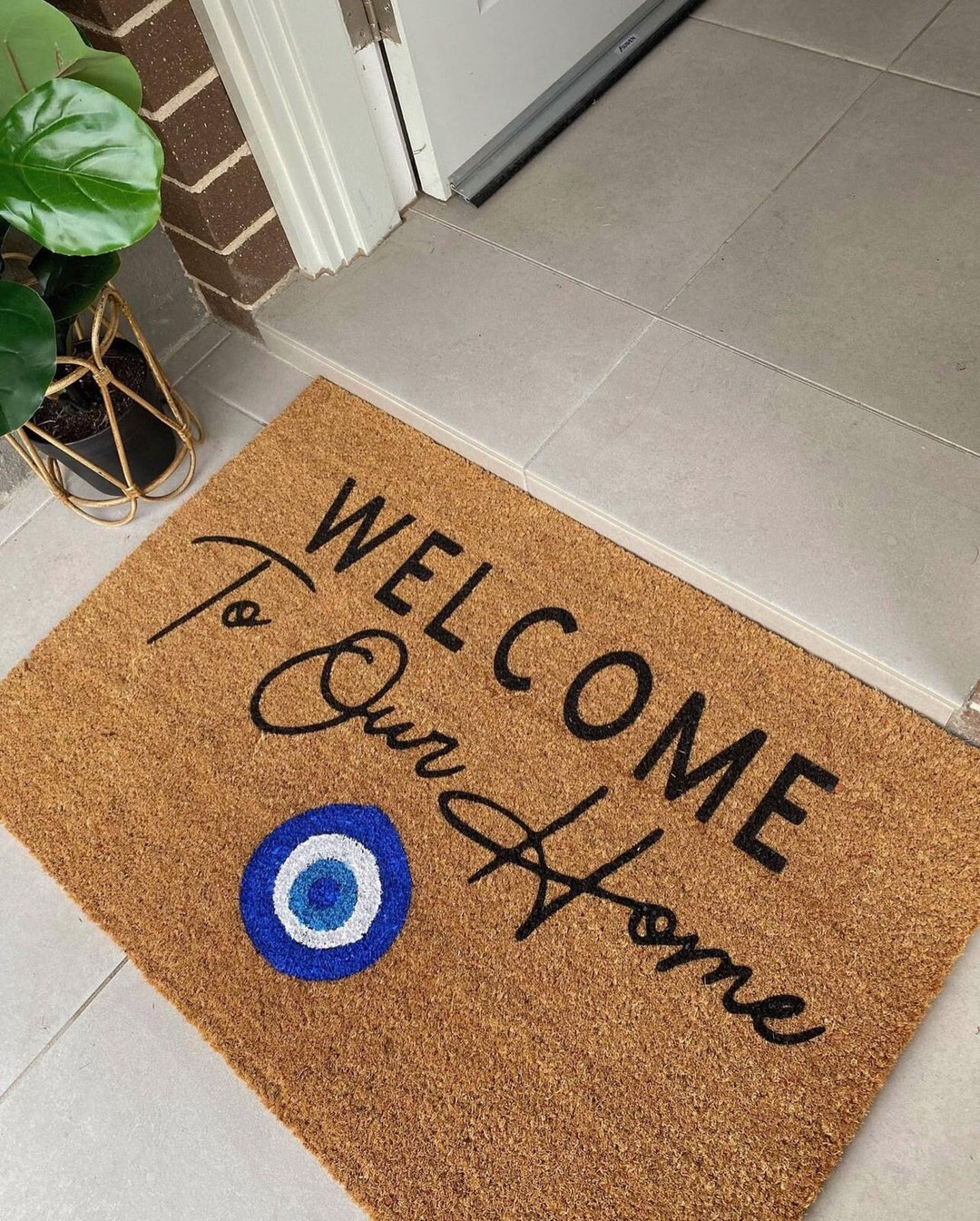 Welcome to Our Home Doormat With Evil Eye - Etsy