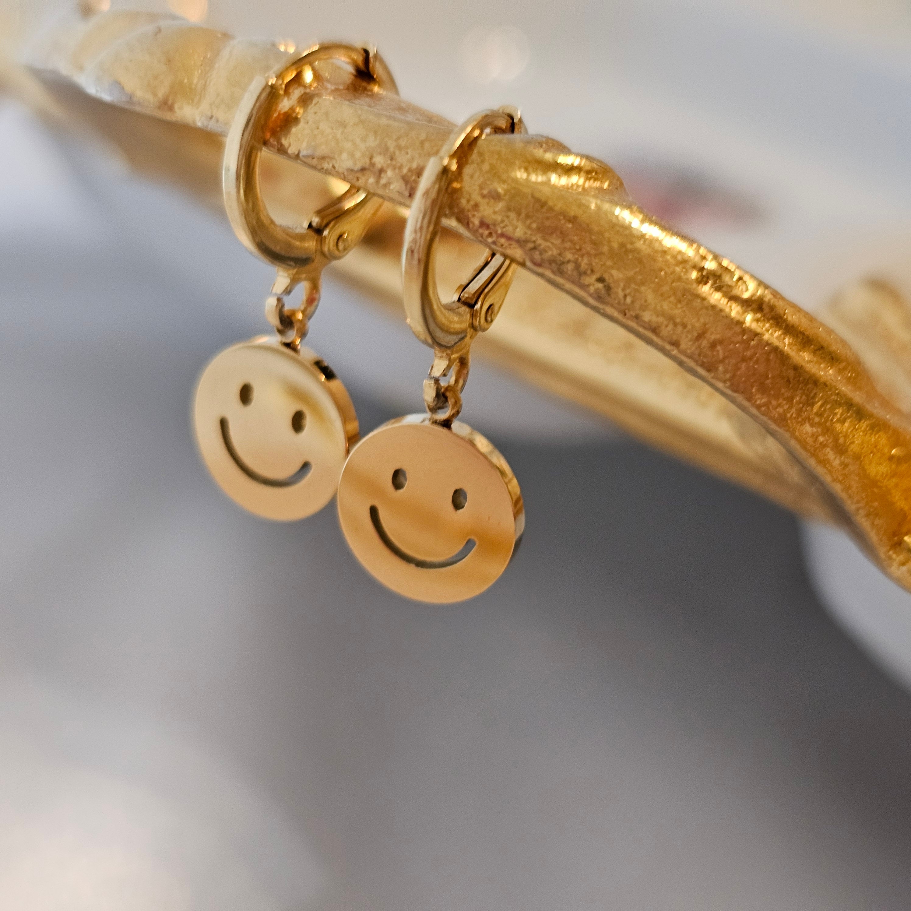 18K Gold Filled Smiley Face Necklace and Earrings Set, Stainless Steel ...