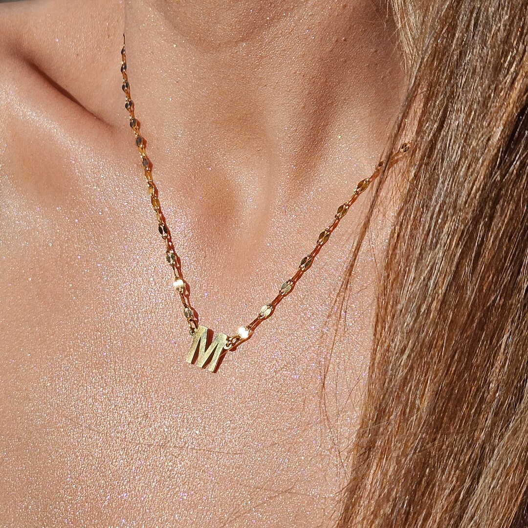 18K Solid Gold Filled Initial Necklace, Personalized Letter Necklace ...