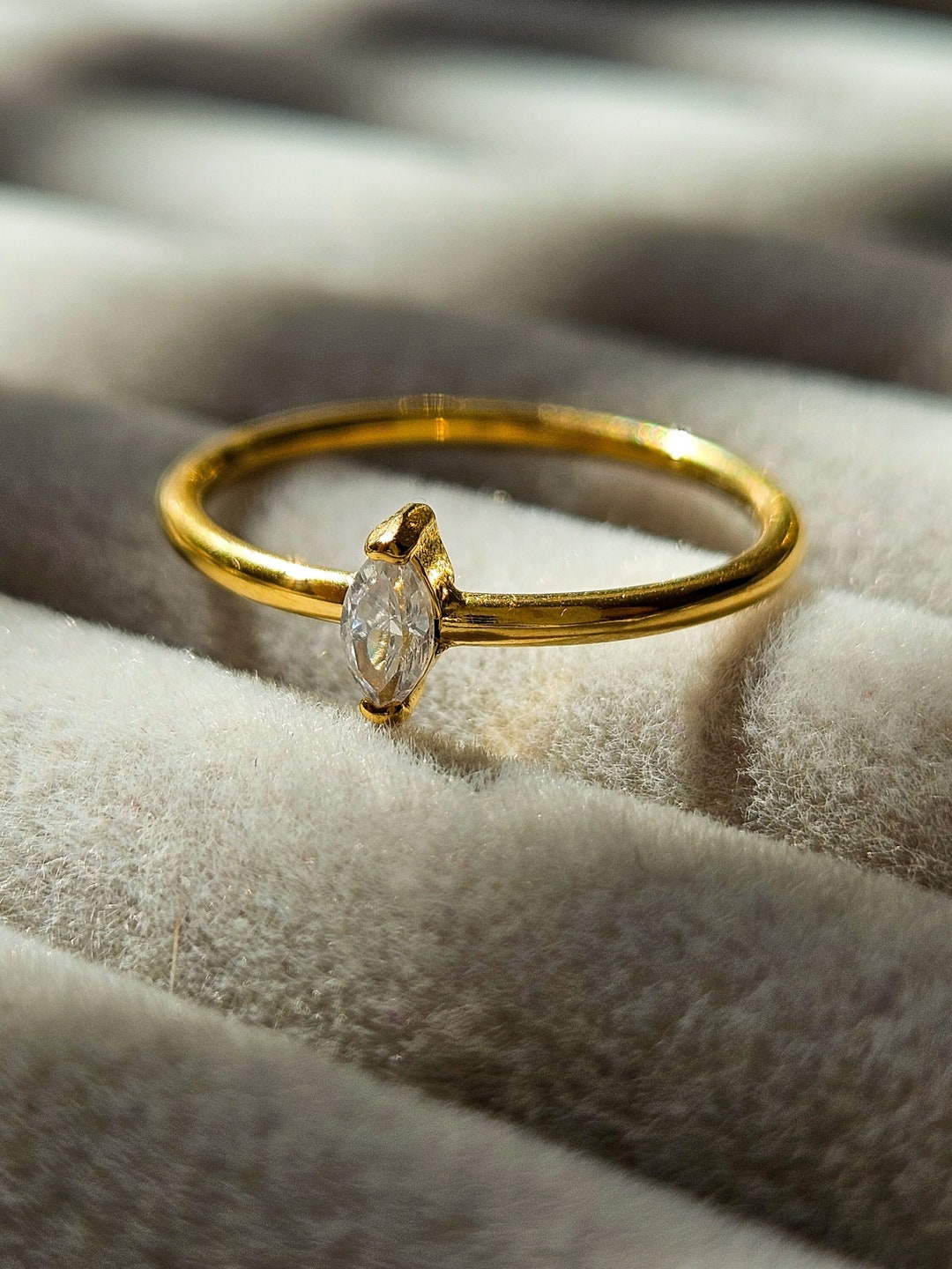 18K Solid Gold Filled Oval Diamond Ring, Stainless Steel Dainty ...
