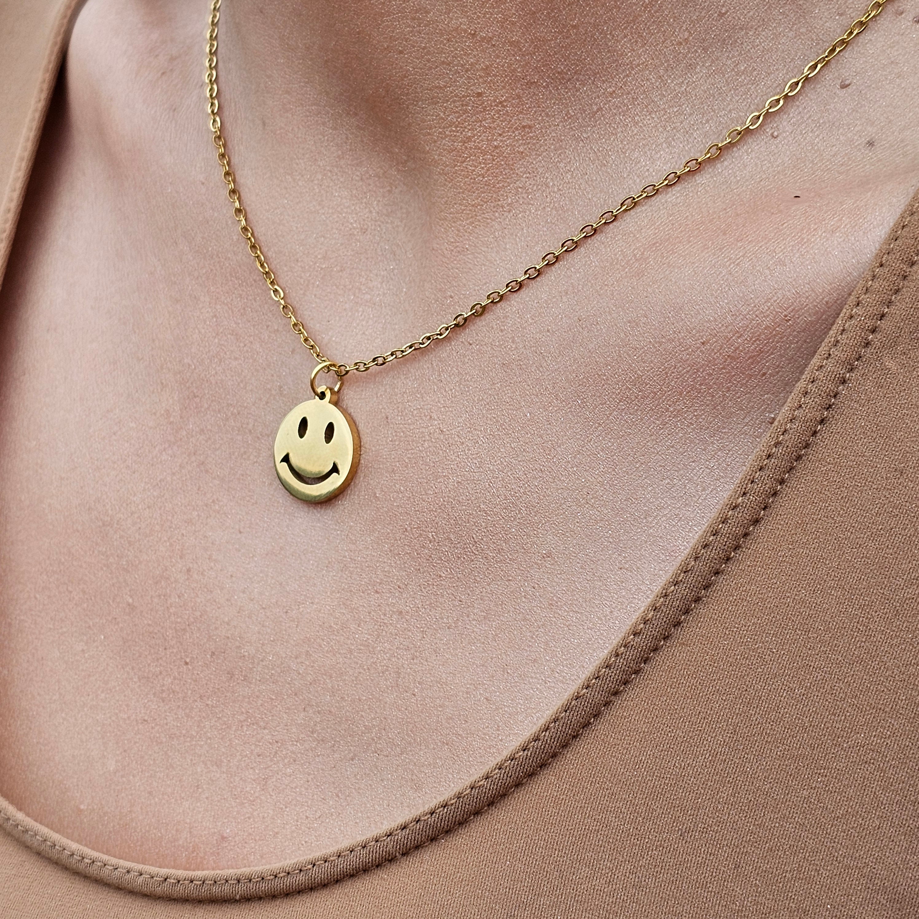 18K Gold Filled Smiley Face Necklace and Earrings Set, Stainless Steel ...