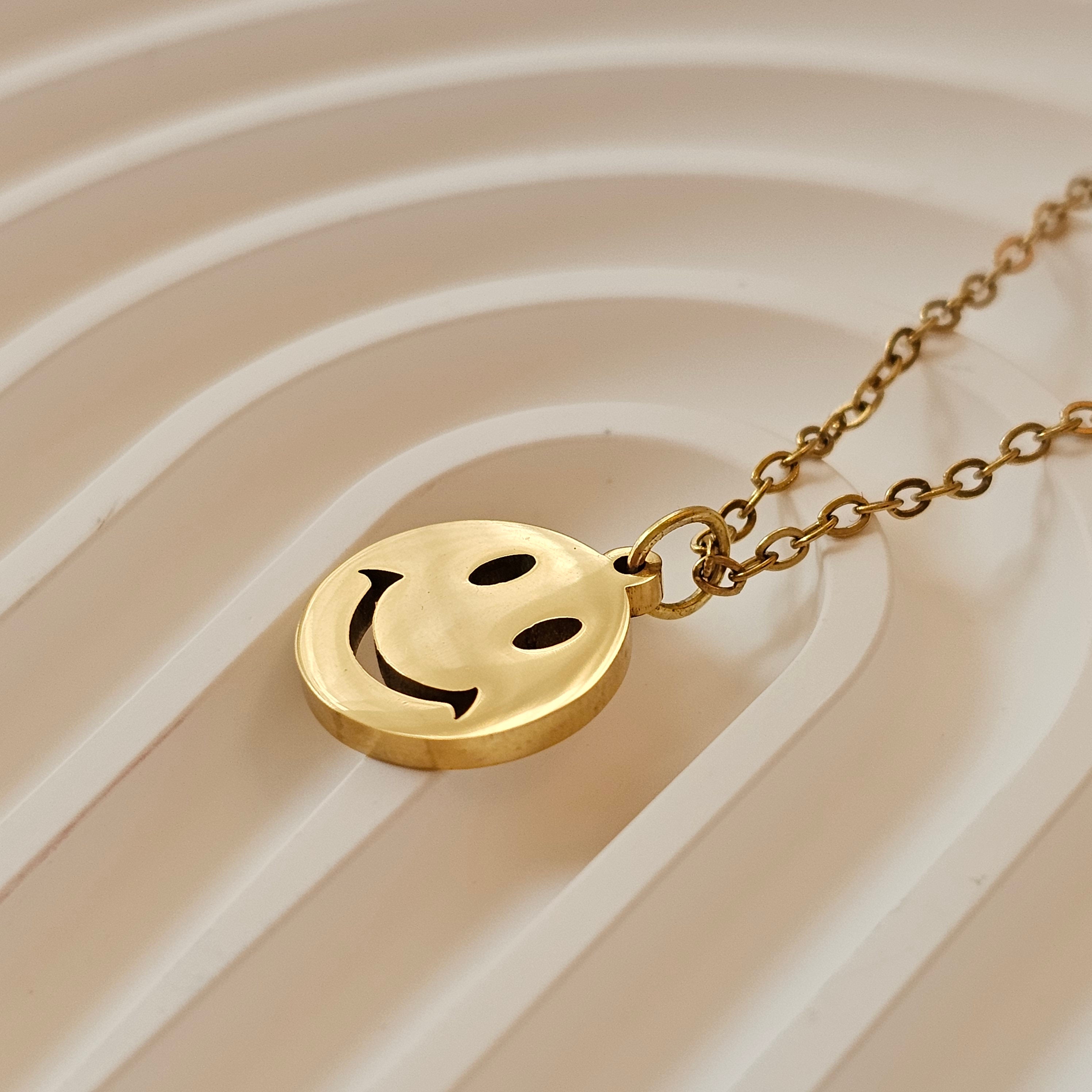 18K Gold Filled Smiley Face Necklace and Earrings Set, Stainless Steel ...