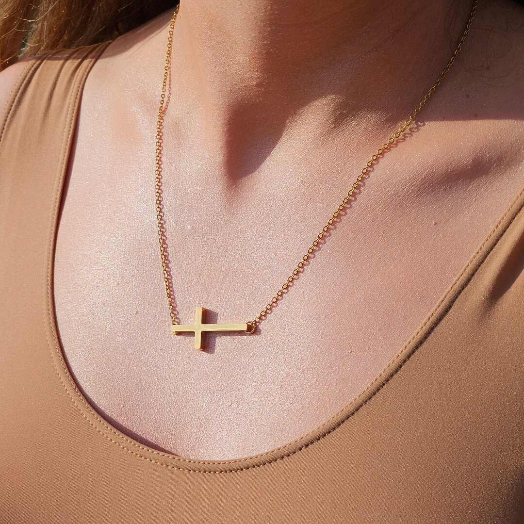 Cross Necklace, Christian Gift, Baptism Necklace, 18K Gold Filled Cross ...