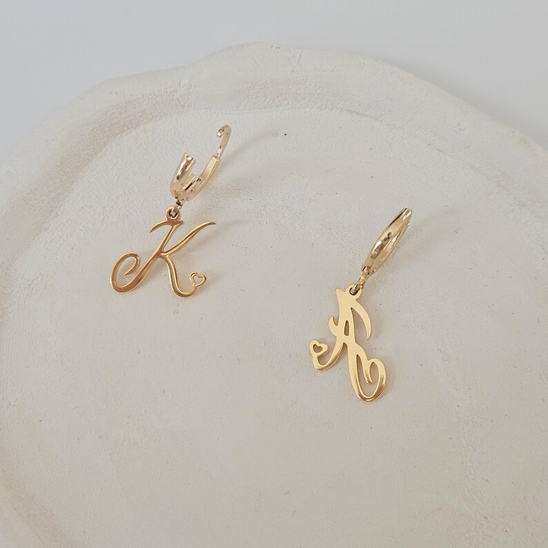 18K Gold Filled Initial Earrings, Dangling Letter Charm, Personalized ...
