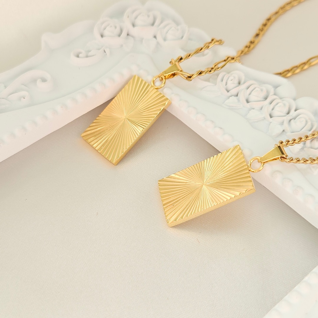 18k Gold Filled Rectangle Starburst Pendant Necklace - Waterproof - Etsy