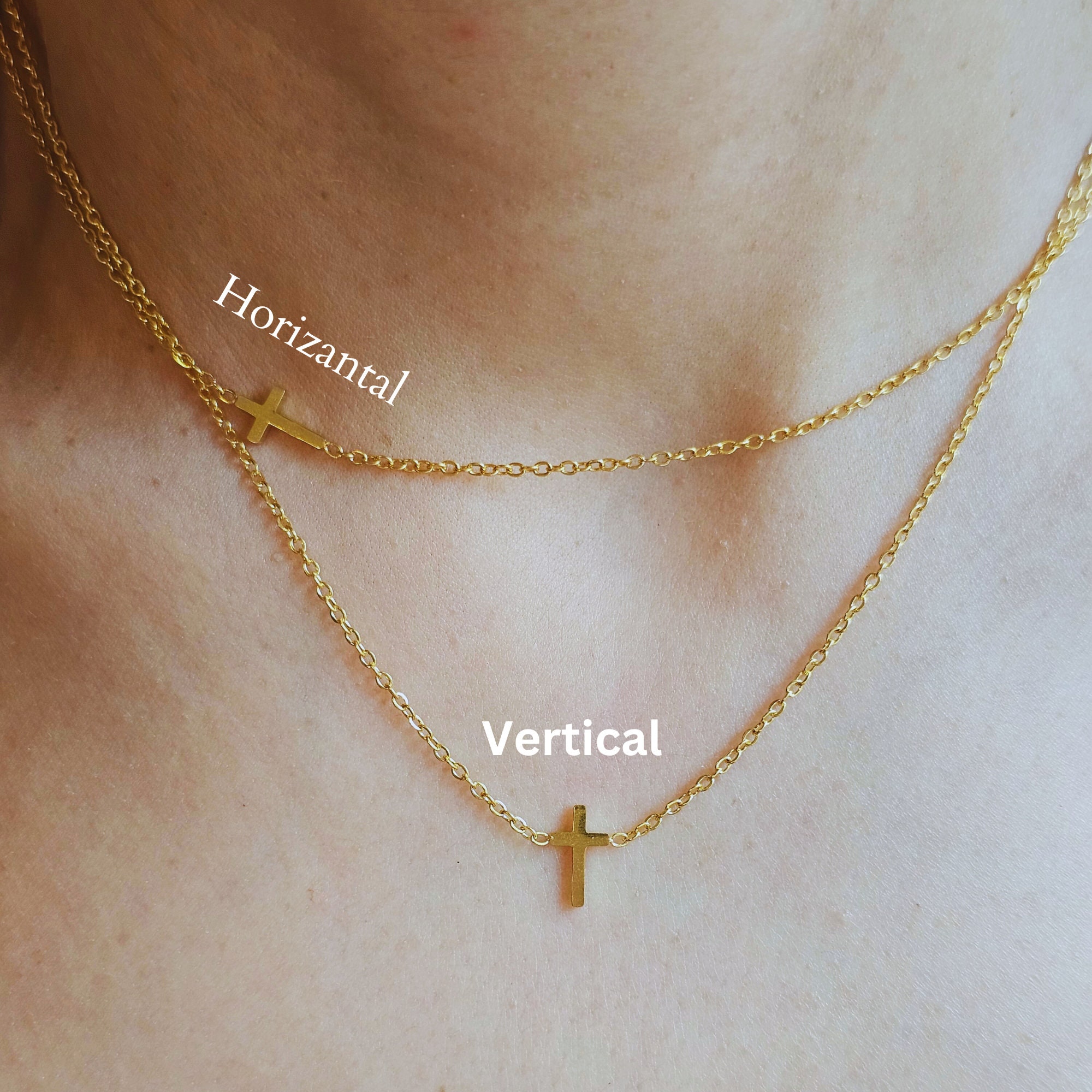 Cross Necklace, 18K Gold Filled Letter Necklace, Side Cross Initial ...