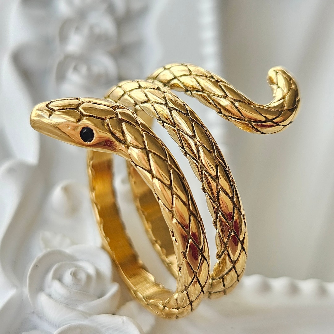 18K Gold Snake Ring: Stainless Steel Waterproof Serpent Jewelry - Etsy