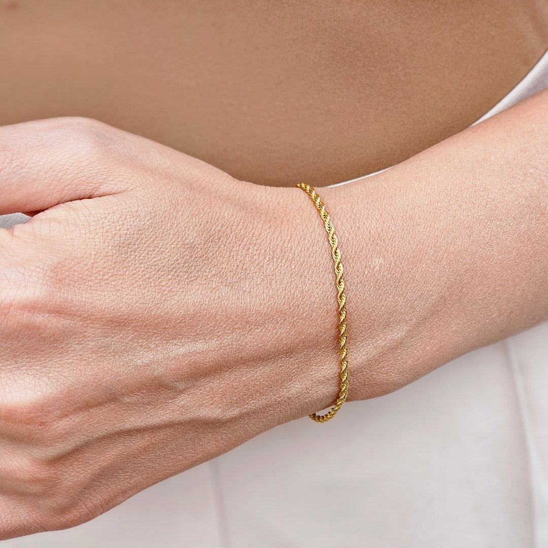 Rope Chain Bracelet, 18K Gold Filled Minimalist Twist Chain, Everyday ...