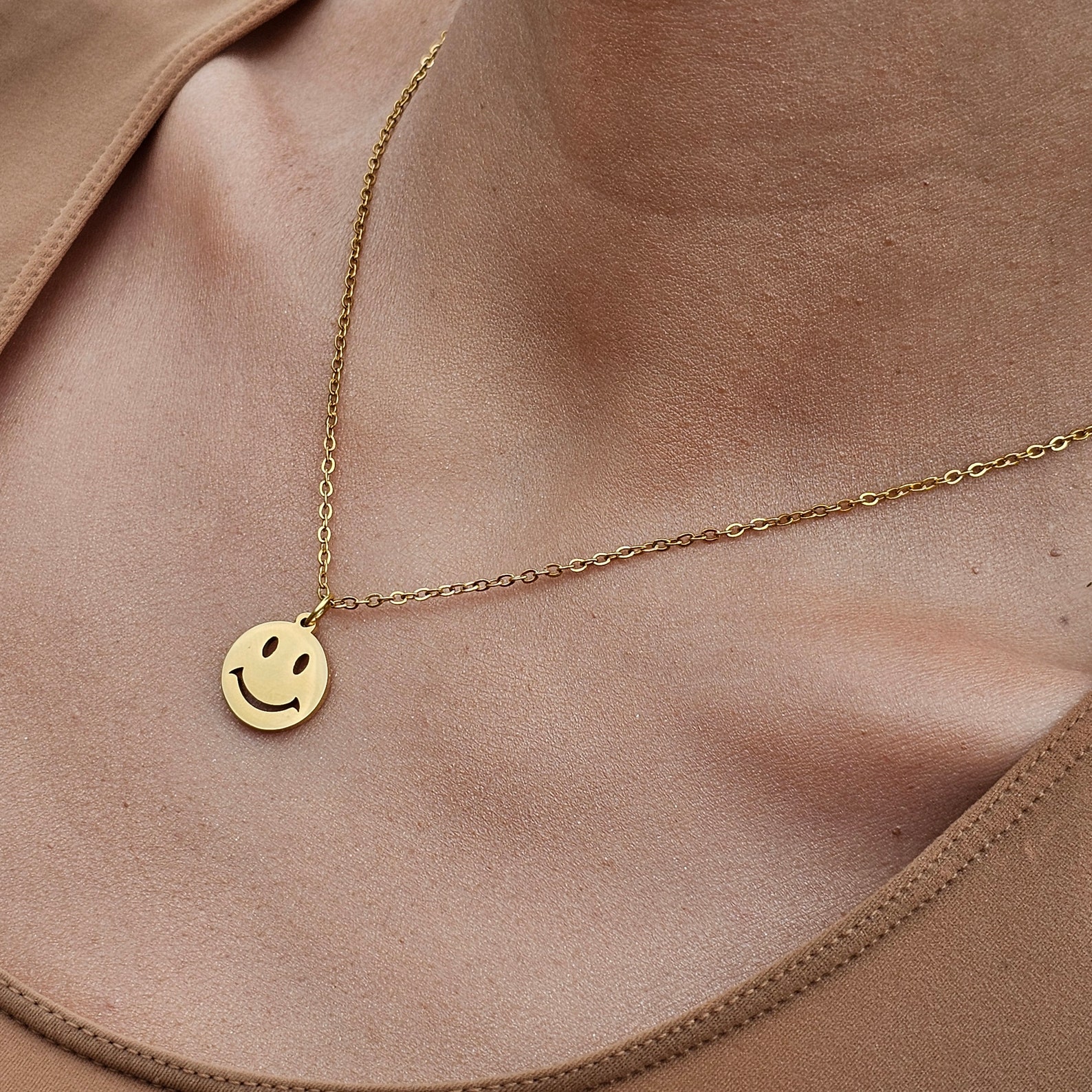 18K Gold Filled Smiley Face Necklace and Earrings Set, Stainless Steel ...