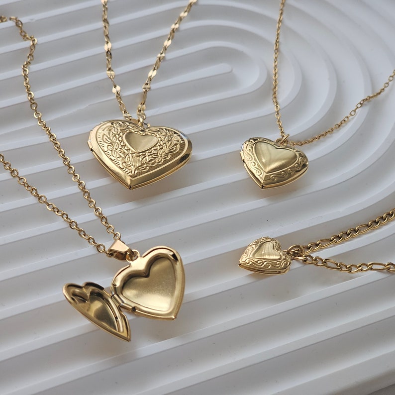 18k Gold Heart Locket Necklace: Personalized Photo, Waterproof Jewelry ...