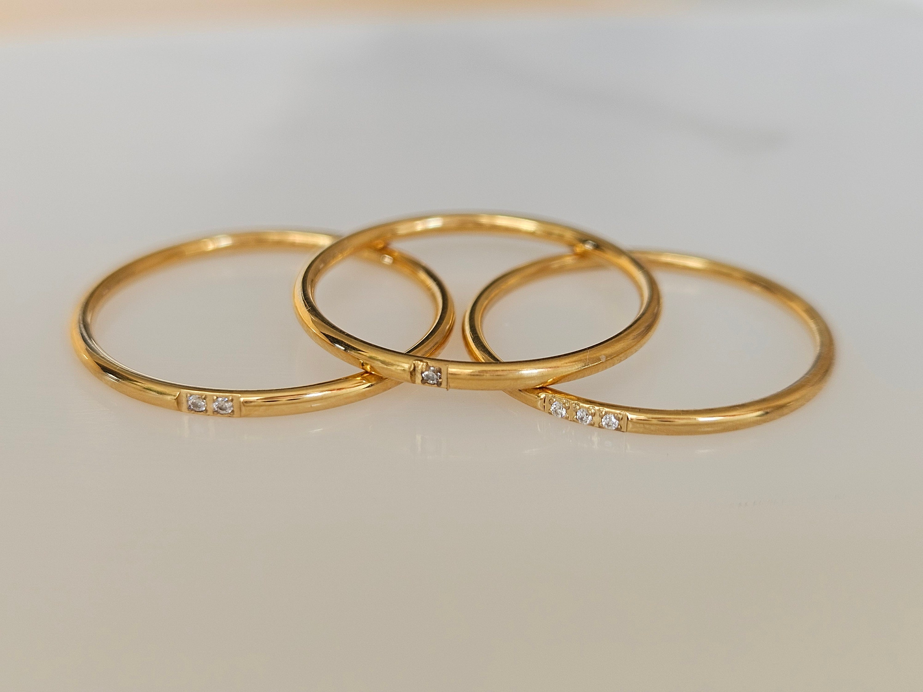 18K Solid Gold Filled Engraved Diamond Ring, Stainless Steel Minimalist ...