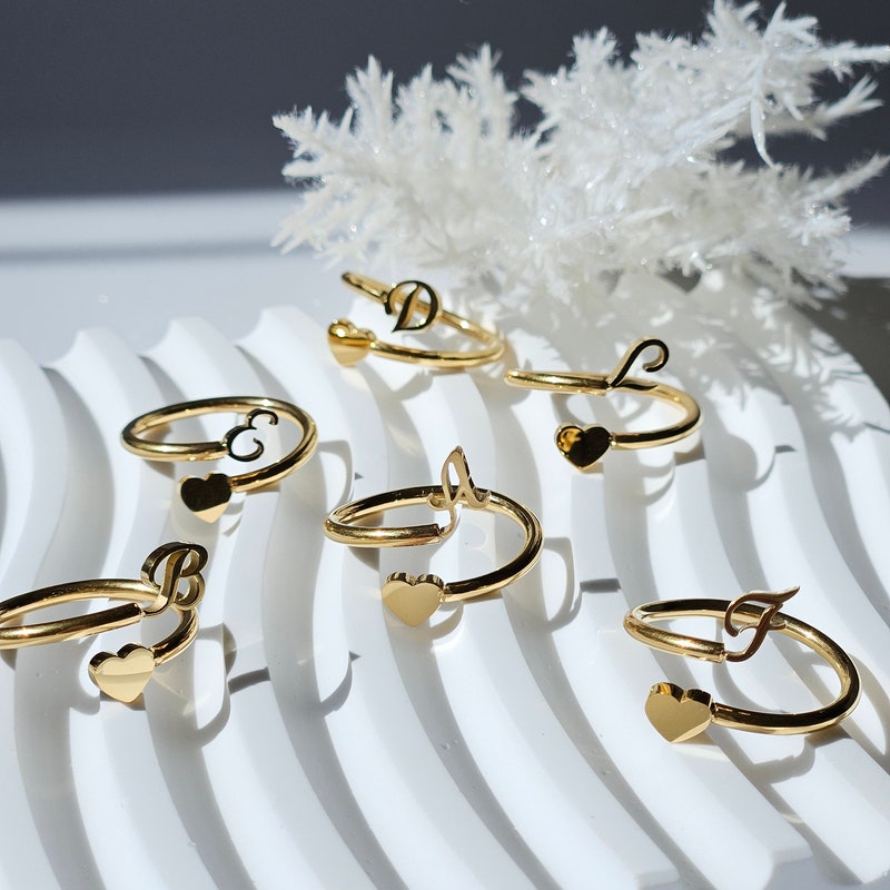 Initial Heart Ring - Etsy