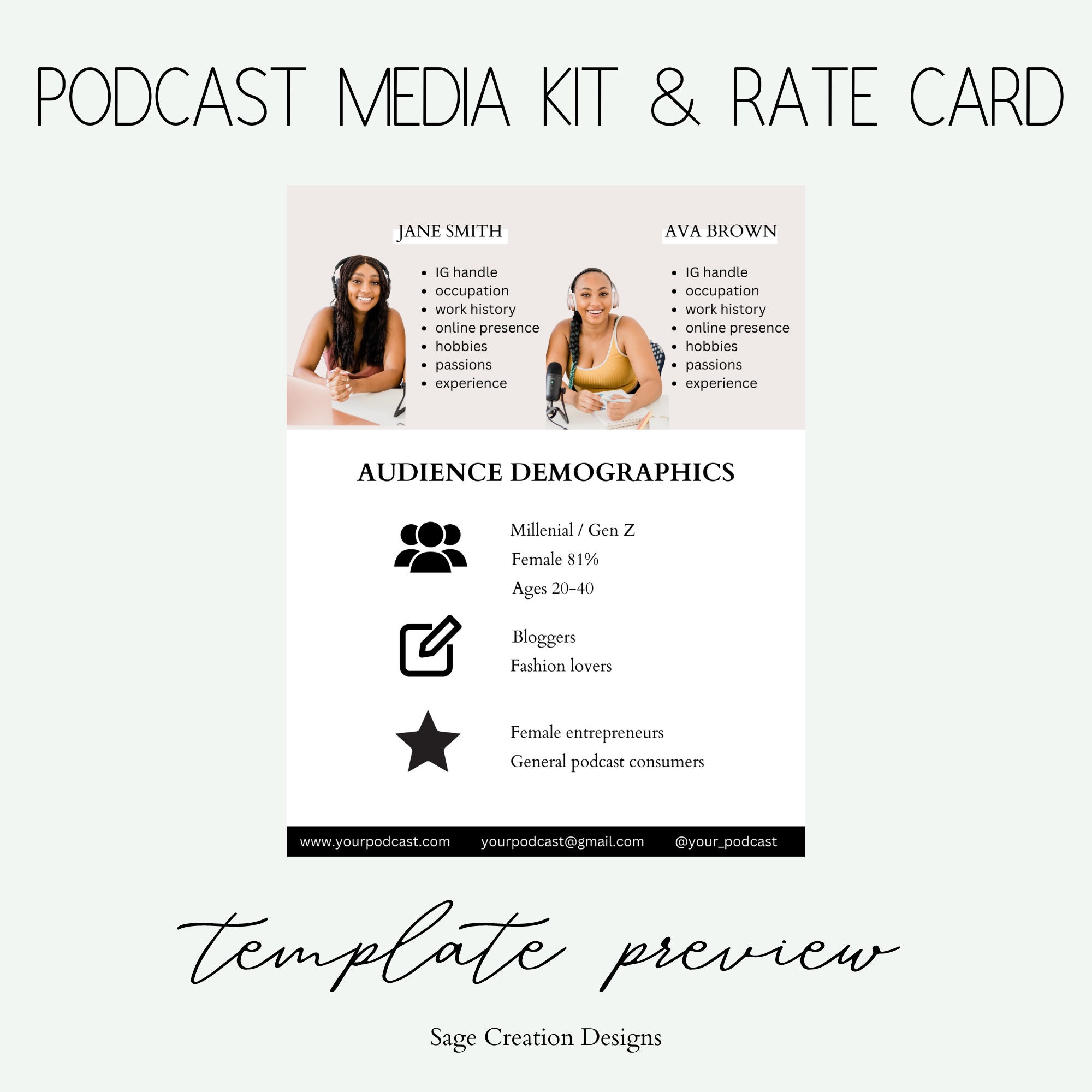 4 Page Podcast Media Kit Template | Podcast Rate Card Template ...