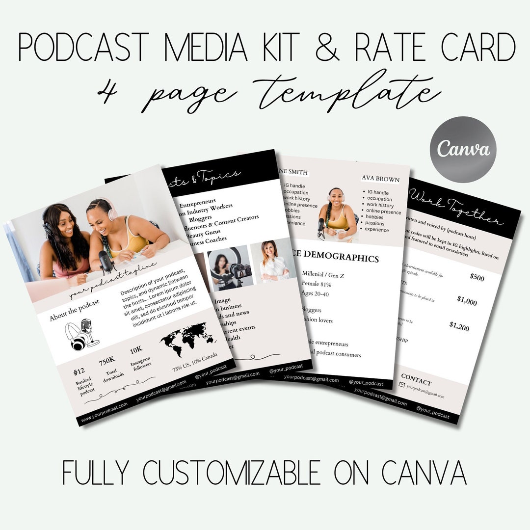 4 Page Podcast Media Kit Template | Podcast Rate Card Template ...