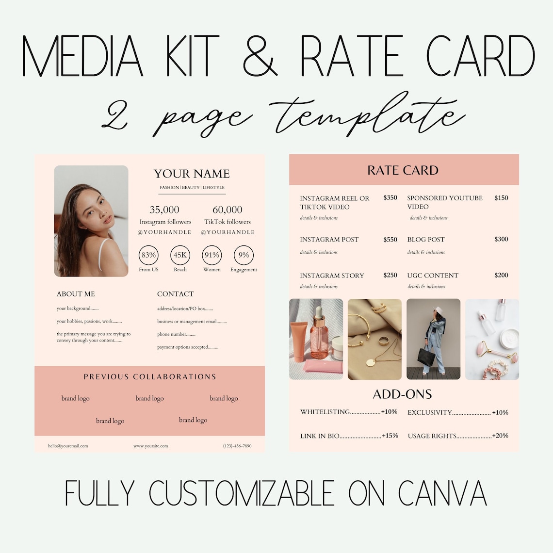 2 Page Media Kit Template | Beauty & Fashion Media Kit Template ...