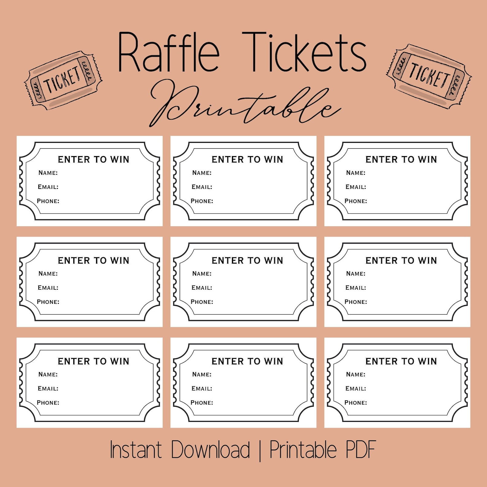 Printable Raffle Tickets | Simple Raffle Tickets | Enter to Win Tickets ...