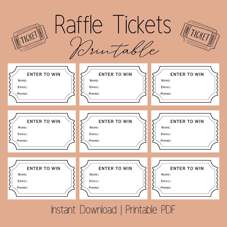 Printable Raffle Tickets | Simple Raffle Tickets | Enter to Win Tickets ...