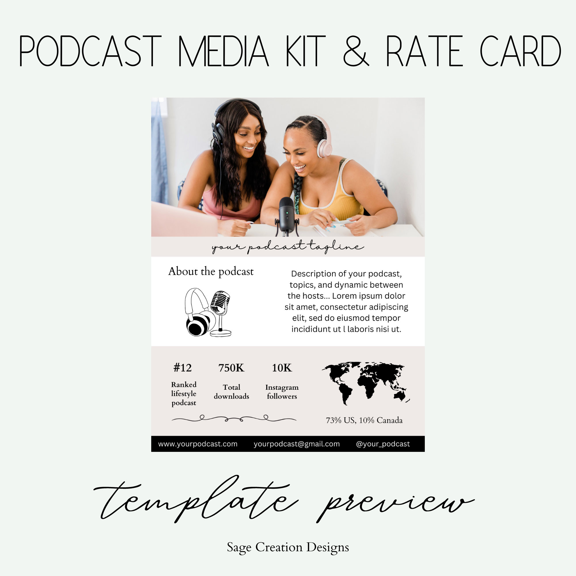 4 Page Podcast Media Kit Template | Podcast Rate Card Template ...