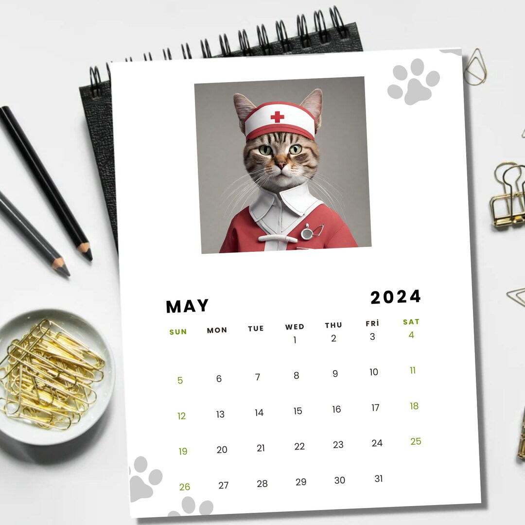 Nurse Cat Calendar I Set of 12 Calendar I Cat Calendar I Funny Calendar ...