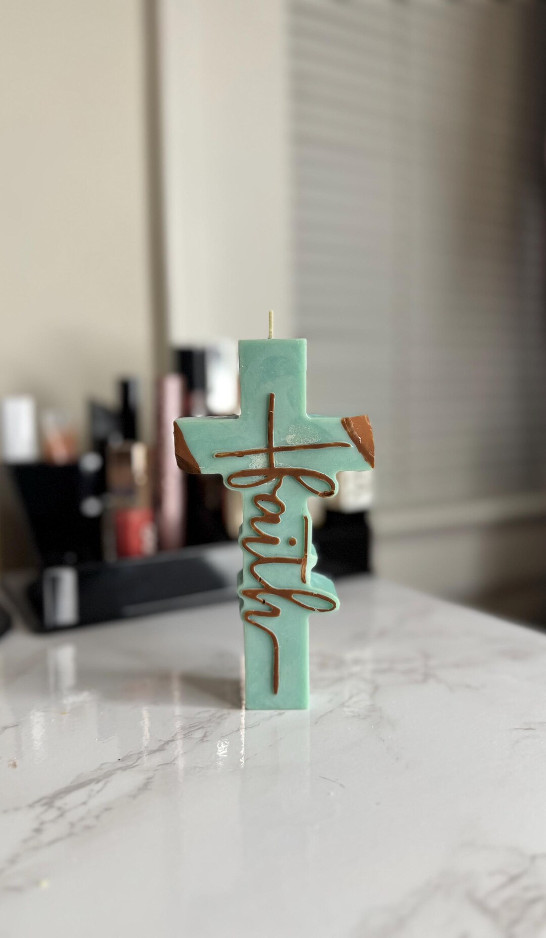 Soy Wax Cross Pillar Candle: Faith Home Decor, Unscented - Etsy