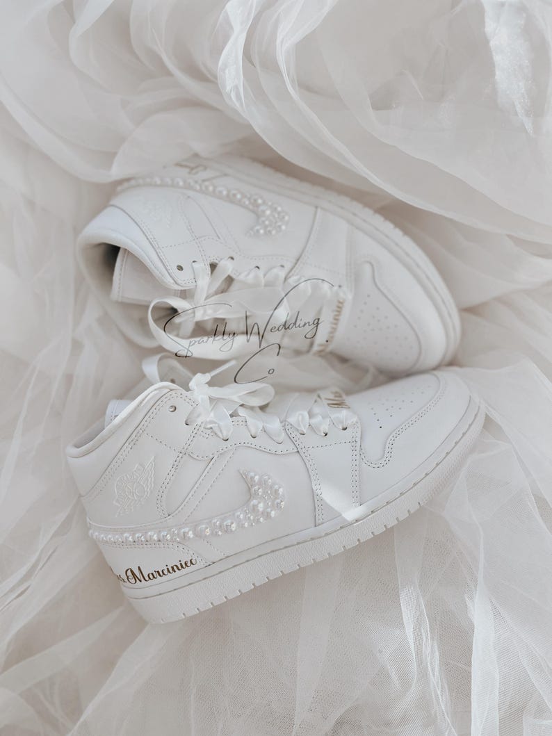 Nike All White Air Jordan Mid Wedding Sneakers for Bride - Etsy