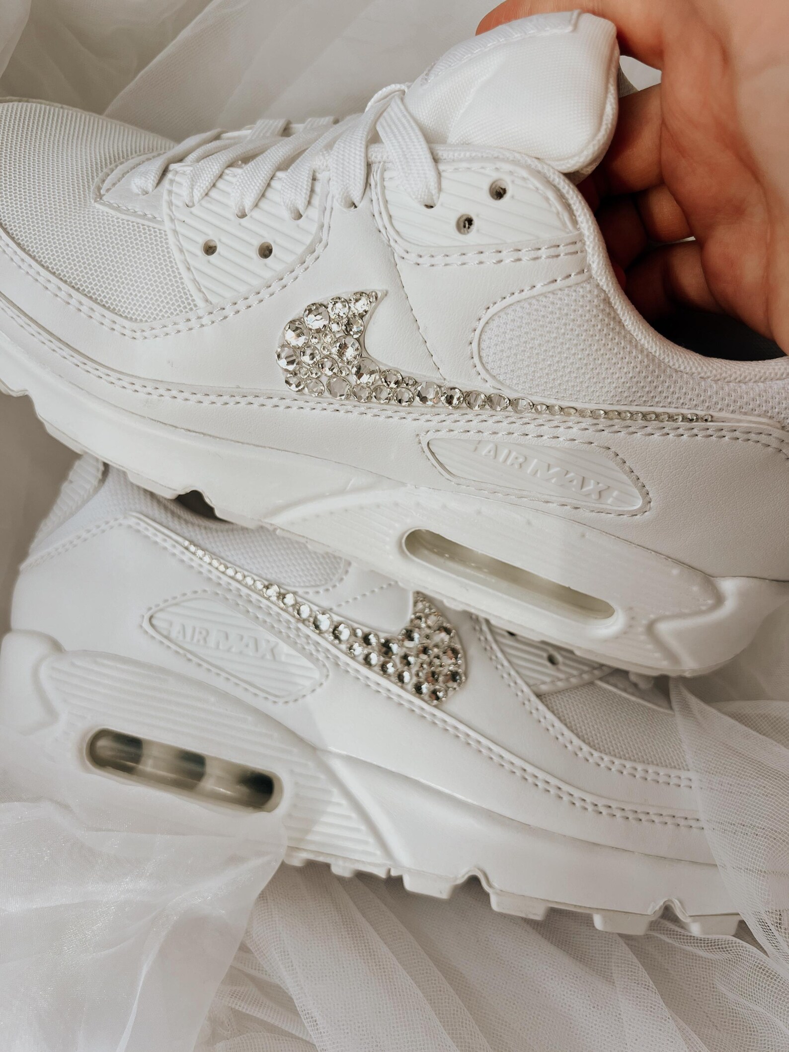Wedding Sneakers Custom Nike Air Max 90 Rhinestone Bridal Shoes ...