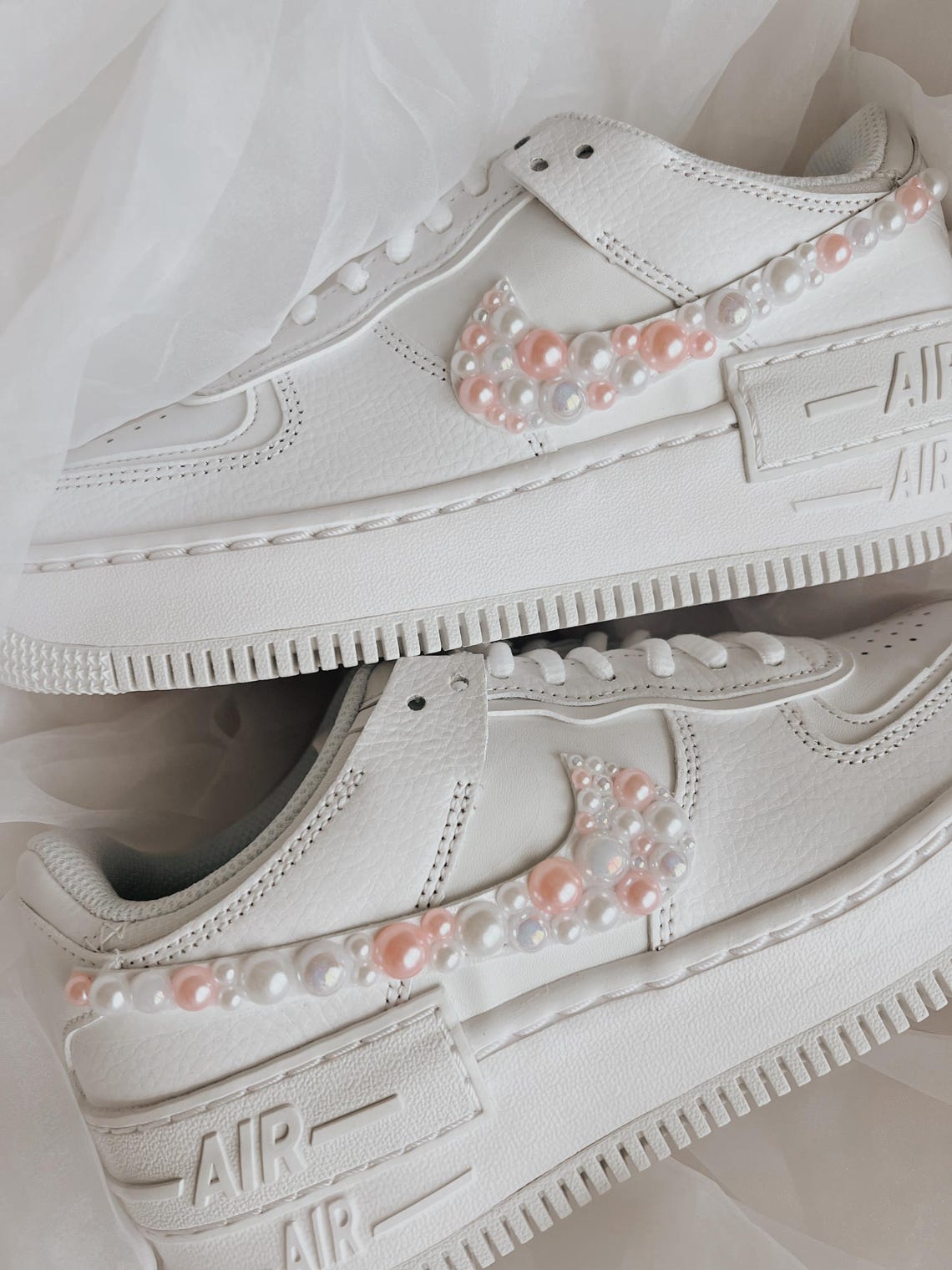Custom Bridal Sneakers – Air Force Shadow Wedding Shoes With Pink and ...