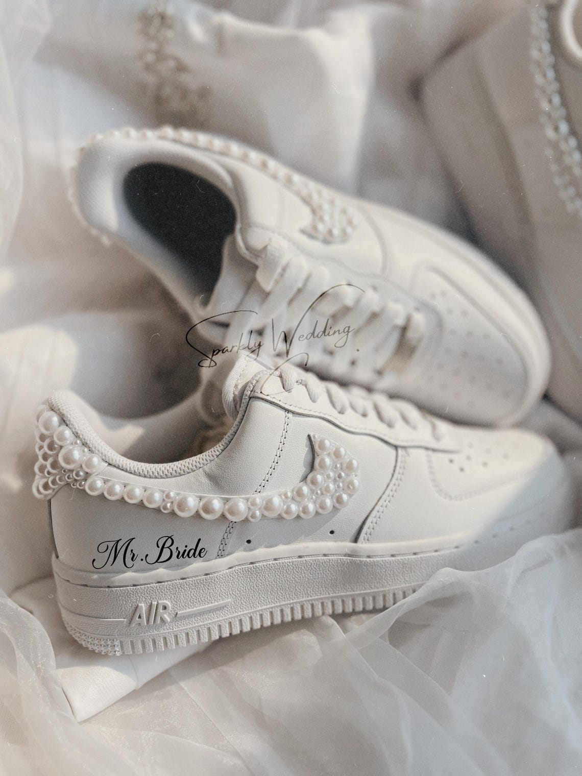 Nike White Pearls Wedding Sneakers ,air Force Wedding Bride Sneakers ...