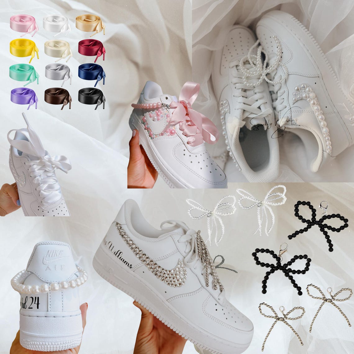Custom Bridal Sneakers – Air Force Shadow Wedding Shoes With Pink and ...