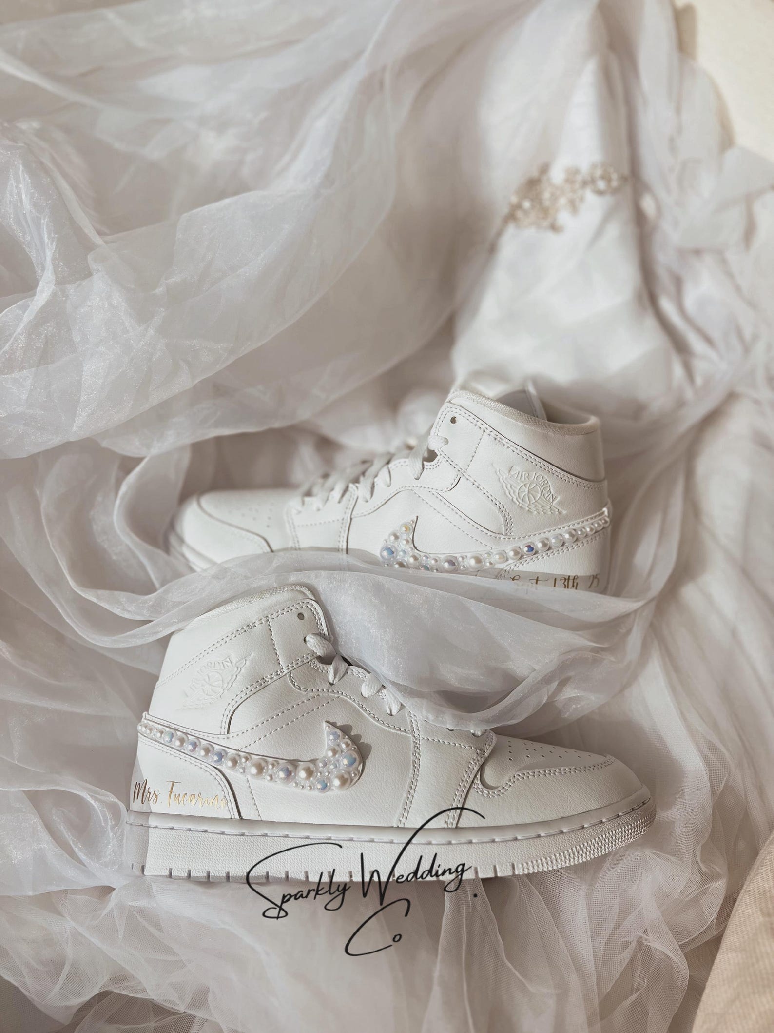 Nike Air Jordan Mid Wedding Sneakers for Bride - Custom Personalized ...