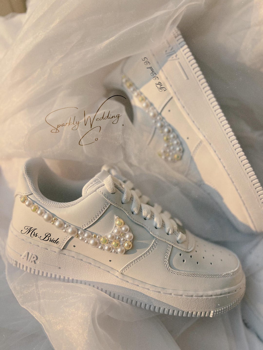 Wedding Sneakers Nike Air Force 1 Gold Pearls, Personalized Wedding ...