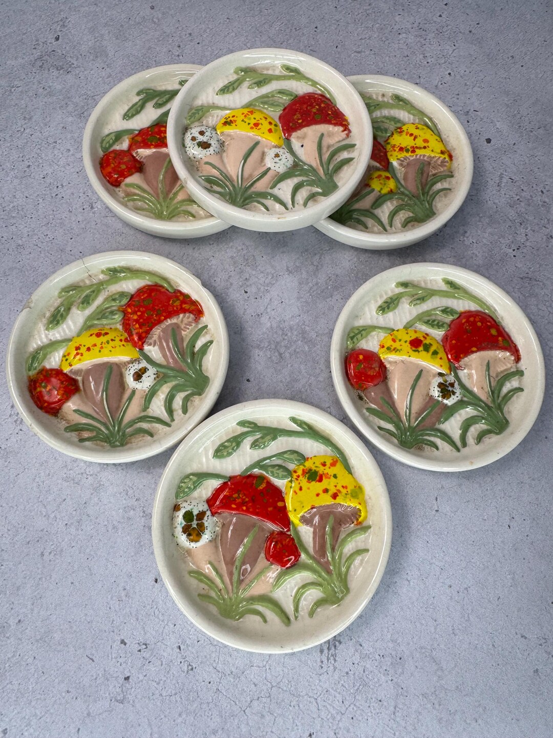 Vintage MCM Handpainted Mushroom Coasters Set of 6 Some Chips - Etsy
