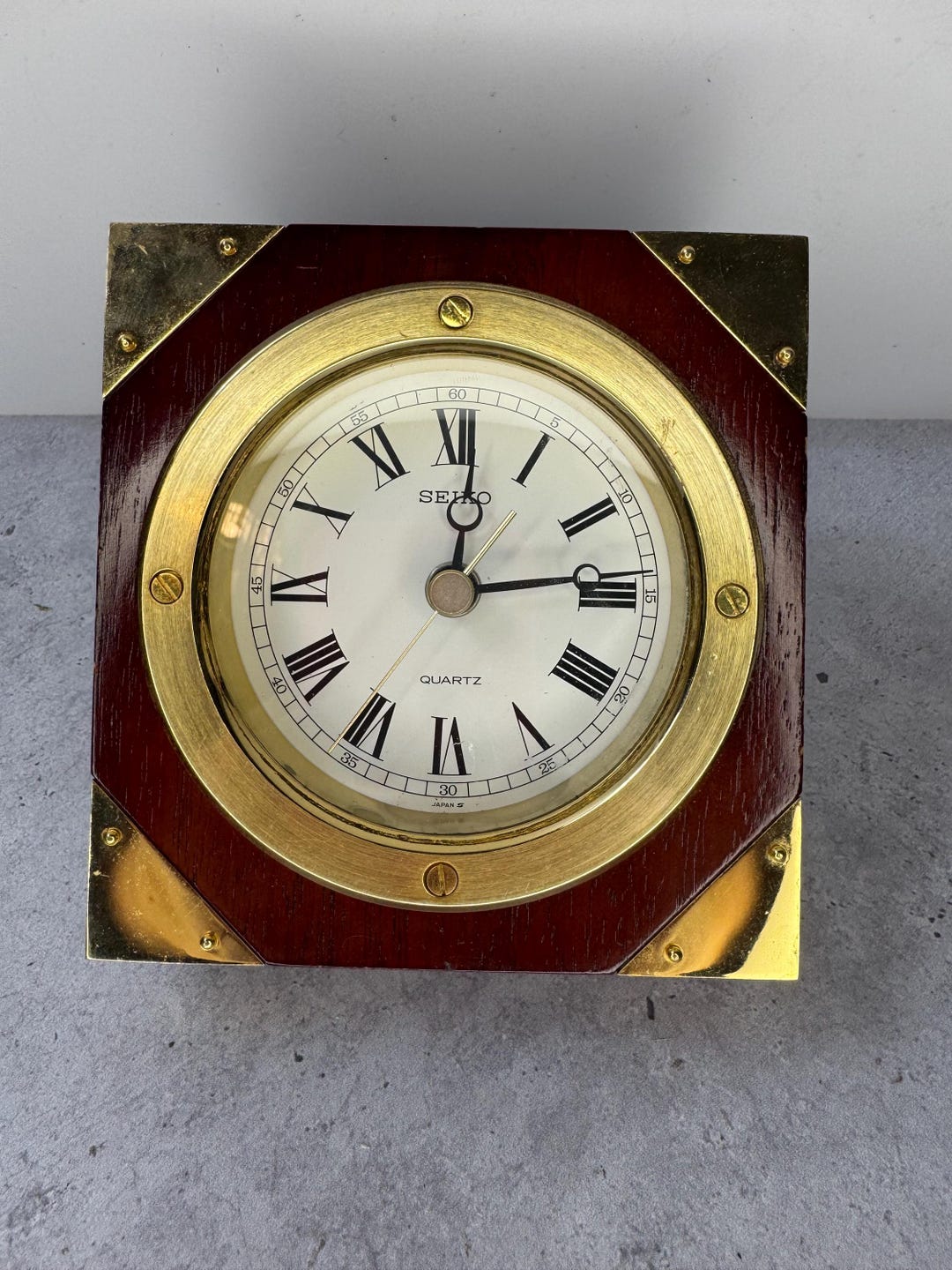 Vintage MCM Japan Seiko Quartz Brass Wood Accents Desk Mantle Clock - Etsy
