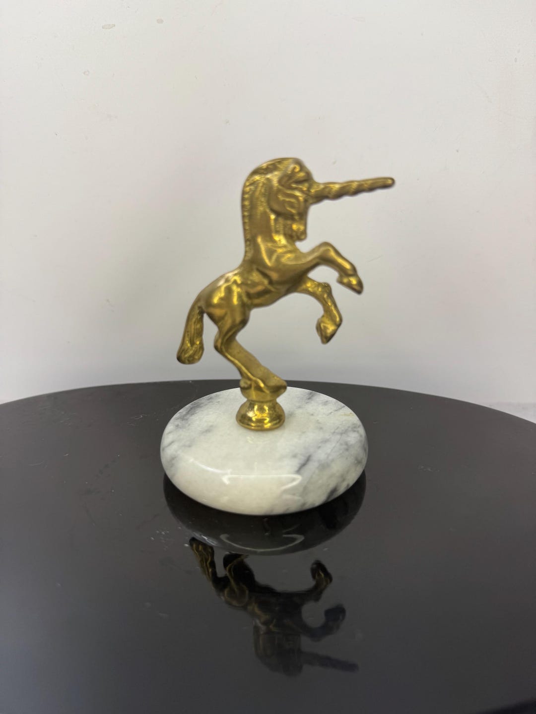 Vintage MCM Brass Unicorn on Marble Base Stand Figurine - Etsy