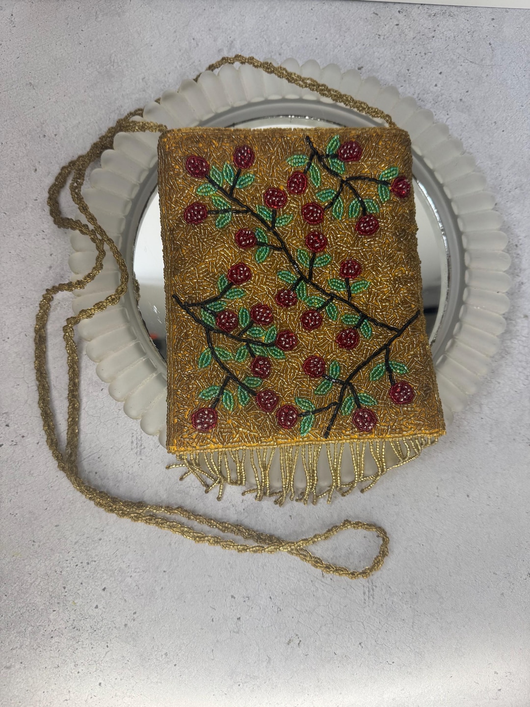 Vintage Ermo Cherry Beaded Fringe Crossbody Shoulder Handbag Clutch ...