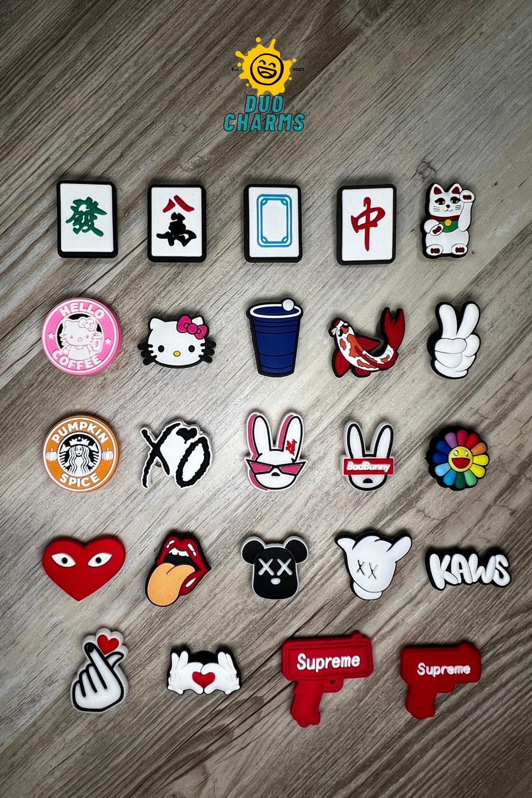 Hello Kitty Croc Charms Beer Pong Rainbow Flower Supreme Luck Cat Kaws ...