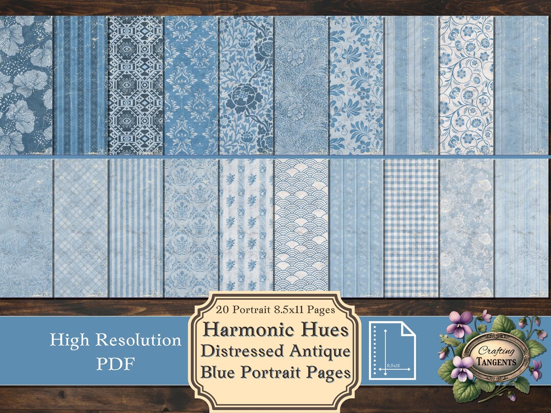 Harmonic Hues Blue Digital Paper Pack – Printable Vintage Portrait ...