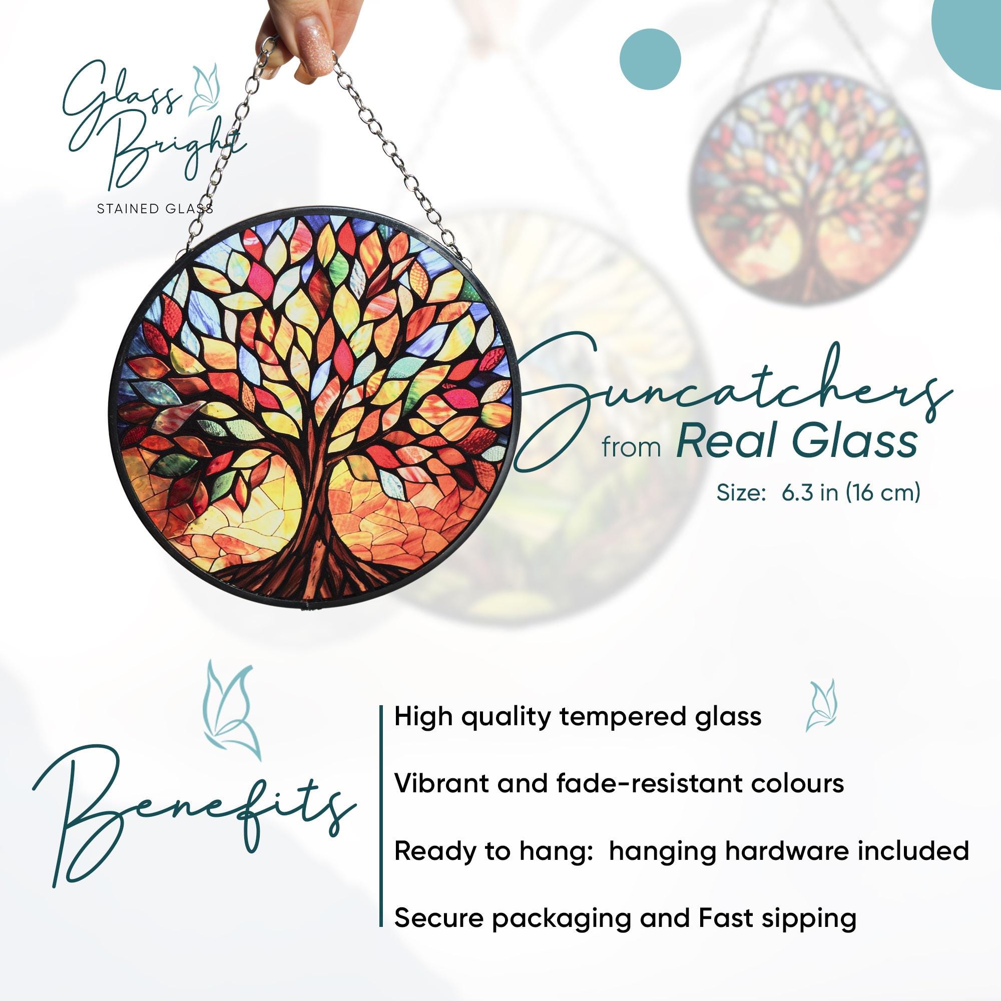 Tree of Life Stained Glass Art Suncatcher, Tree Window Hanging, 4 ...