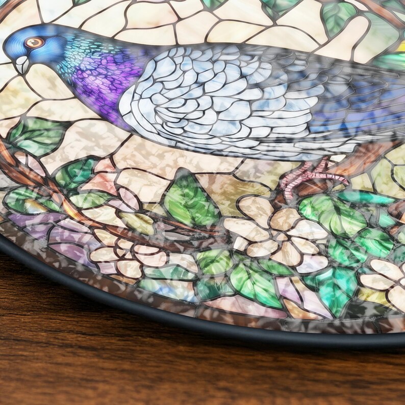 Blue Dove Window Suncatcher, Bird Art Hanging With Flowers, Peace ...