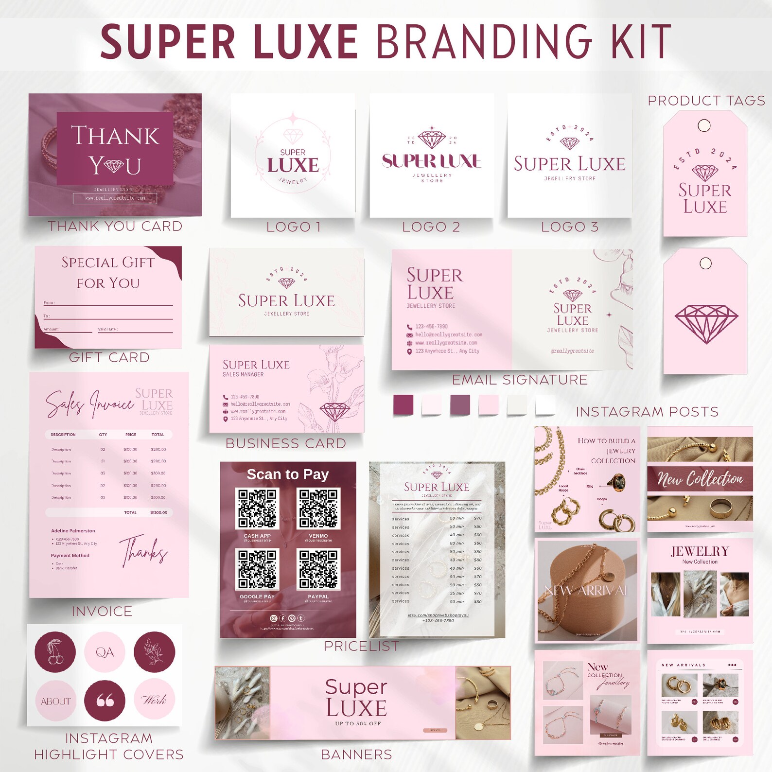 Clean Branding Kit for Small Business, White & Pink Brand Package ...