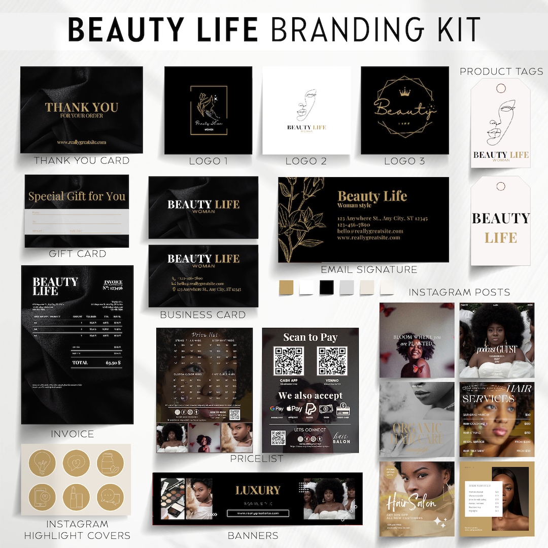 Luxury Brand Kit, Hair Business Branding Kit, Makeup Brand Kit, Small ...