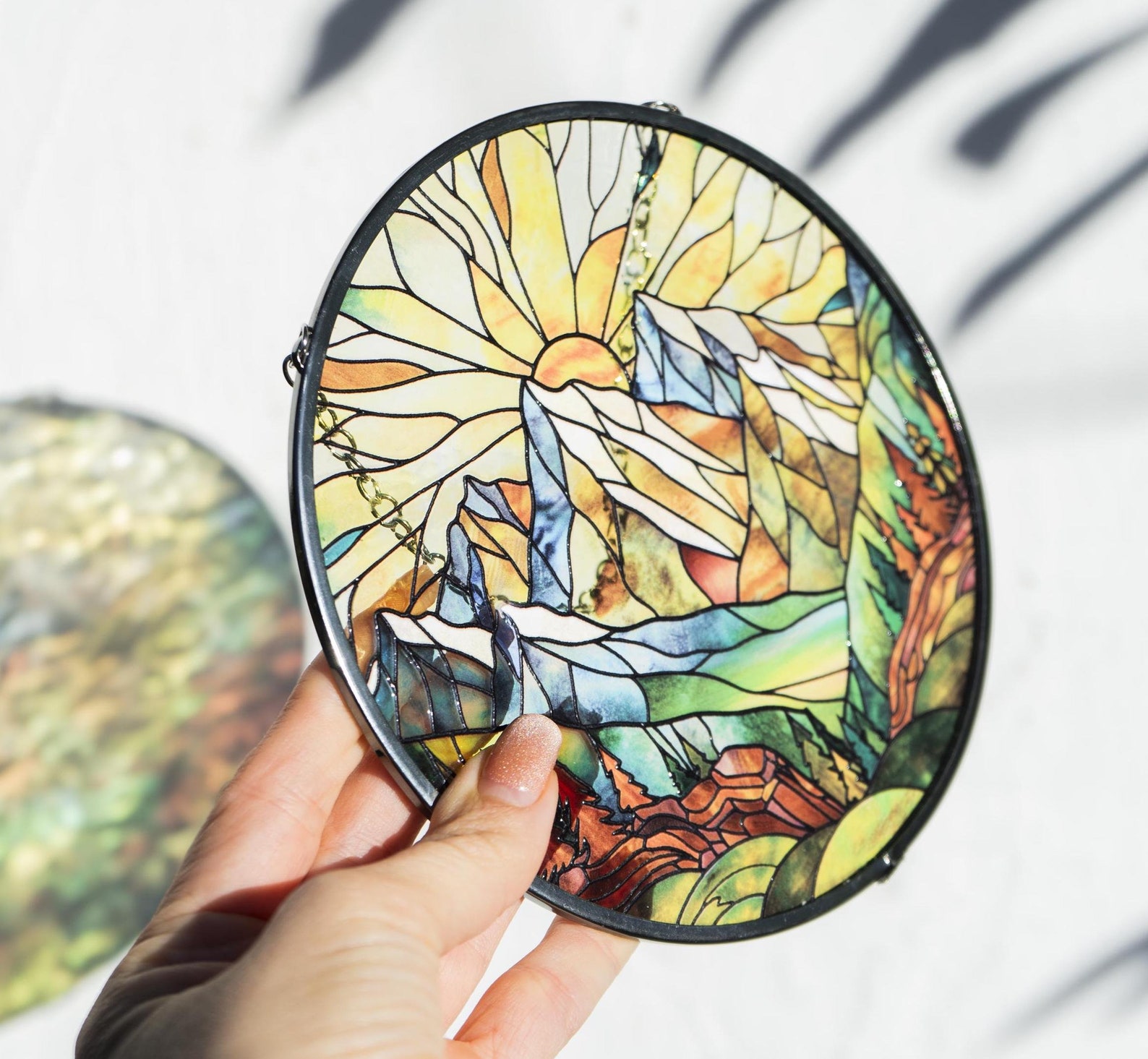 Mountain Range Stained Glass Art, Mountain Suncatcher, National Park ...