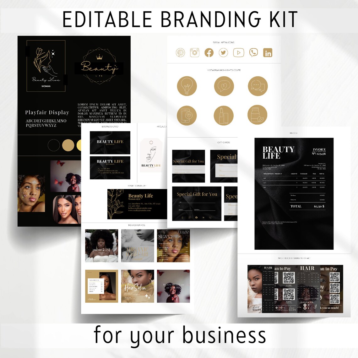Luxury Brand Kit, Hair Business Branding Kit, Makeup Brand Kit, Small ...