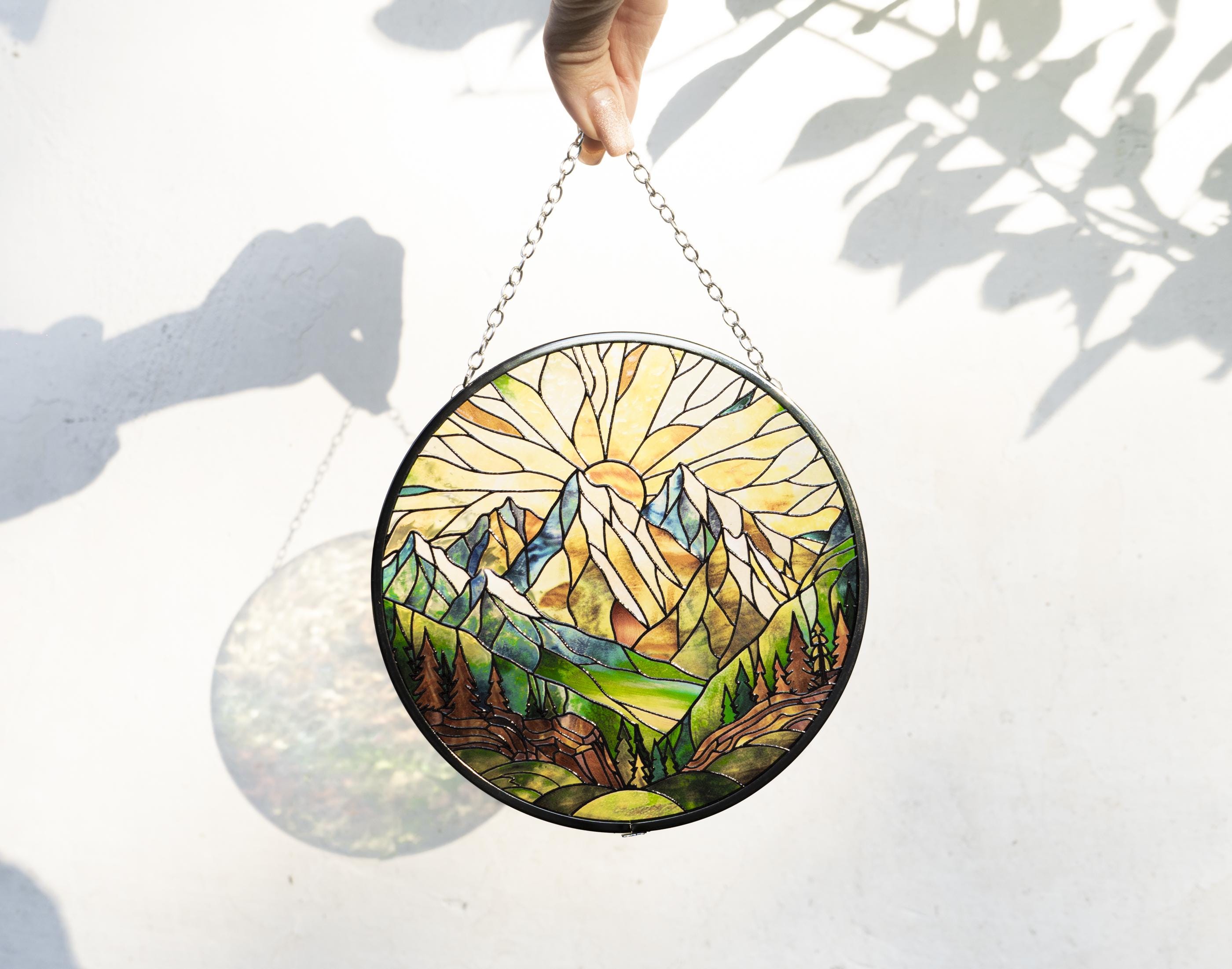 Mountain Range Stained Glass Art, Mountain Suncatcher, National Park ...