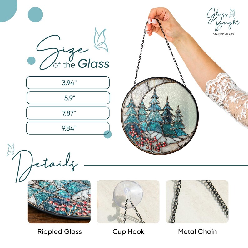 Christmas Forest Suncatcher, Winter Tree Window Hanging, Holiday Home ...