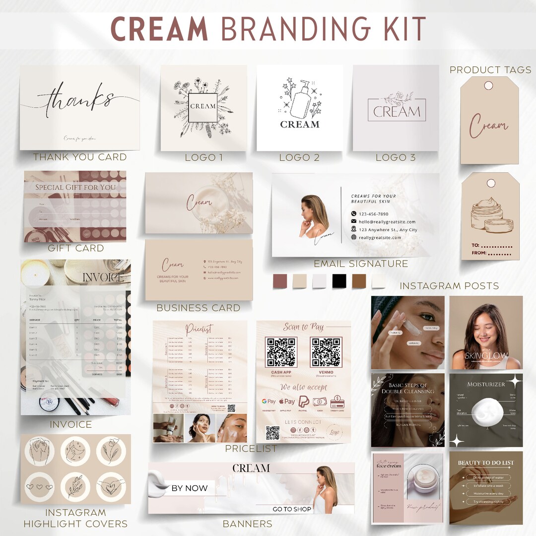 Brand Kit Bundle Pastel Branding Kit Editable Branding Package Makeup ...